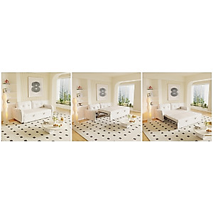 FocusOnHome 66.2" Queen Pull Out Sofa Bed, Hydraulic System Convertible Sleeper Sofa with Storage and 2 Soft Pillows, Tufted Button Upholstered Couch,Multi-Functional Velvet Loveseat Bed,Beige