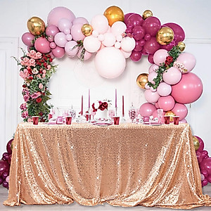 Rectangle 60X120 inch Rose Gold Sequin Table Cloths for Parties, Glitter Shiny Overlay Cover Fitted 6 FT Food Dessert Cake Tables for Birthday Wedding Baby Shower Holiday Reception Decoration