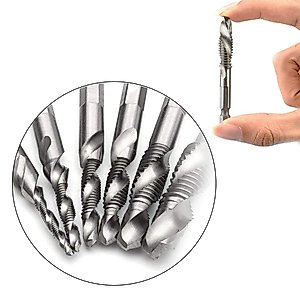 Saiper 6pcs Drill Tap Combination Bit Set (1/8''-3/8'') with 1/4" Hex Shank, HSS 4341 Drill Tap Countersink Screw Thread Bits