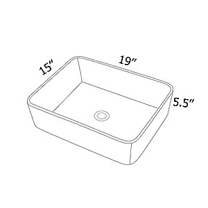 Vessel Sink Rectangular, Dcolora 19" x 15" Bathroom Vessel Sink White Ceramic Porcelain Rectangle Bathroom Vessel Sink Above Counter Vanity Bath Sink Basin