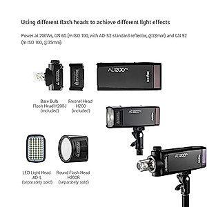 Godox AD200 Pro AD200Pro Flash Strobe Monolight, TTL Pocket Flash Speedlite, 2.4G 200W 1/8000s HSS 2900mAh Li-ion Battery, 500 Full Power Flashes, Bare Bulb/Speedlite Fresnel Flash Head