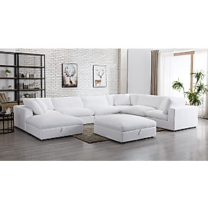 Roundhill Furniture Rivas Contemporary Feather Fill 8-Piece Modular Sectional Sofa with Two Ottomans, White