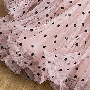 TTYAOVO Princess Girl Lace Dress Casual Flower Girls Baby Polka Dots #226_A Pink 6-7 Years
