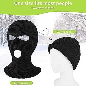 Sibba 2 Pcs 3 Hole Winter Knitted Mask Black Full Face Ski Mask Winter Warm Face Cover Balaclava Winter Face Mask Beanie Face for Men Women Outdoor Sports Cycling Motorcycle Snowboard