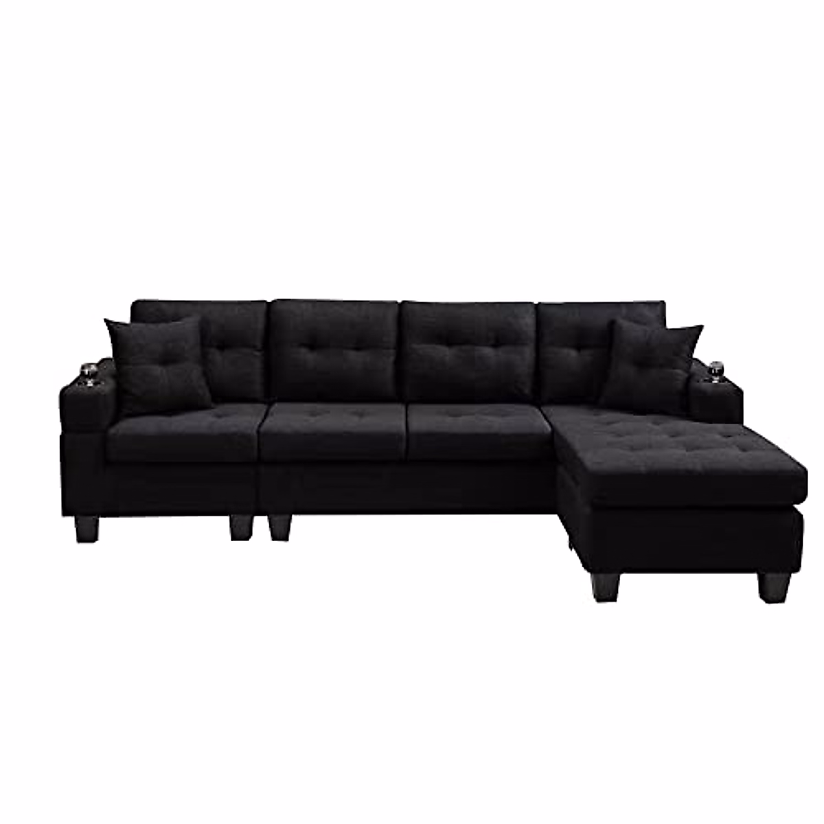 HomSof Modern Modular L-Shaped Sectional Chaise Longue, Convertible Corner Sofa with Armrest Storage for Living Room, Black Fabric|5-seat