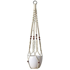 Mkono Macrame Plant Hanger Indoor Outdoor Hanging Planter Basket Cotton Rope with Beads 35 Inch