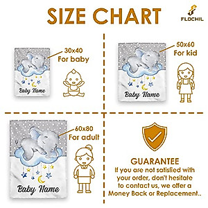FLOCHIL Personalized Baby Blankets, Custom Baby Blanket - Baby Blanket with Name for Boy, Best Gift for Baby, Newborn Elephants Plush Fleece (30x40)