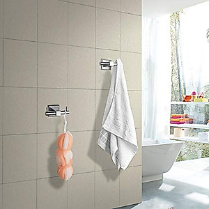 Double Towel Hooks for Hanging ,Premium Stainless Steel Heavy Duty Square Clothes Coat Robe Wall Hook for Kitchen &Garage, Heavy Duty Wall Mounted 2 Pack