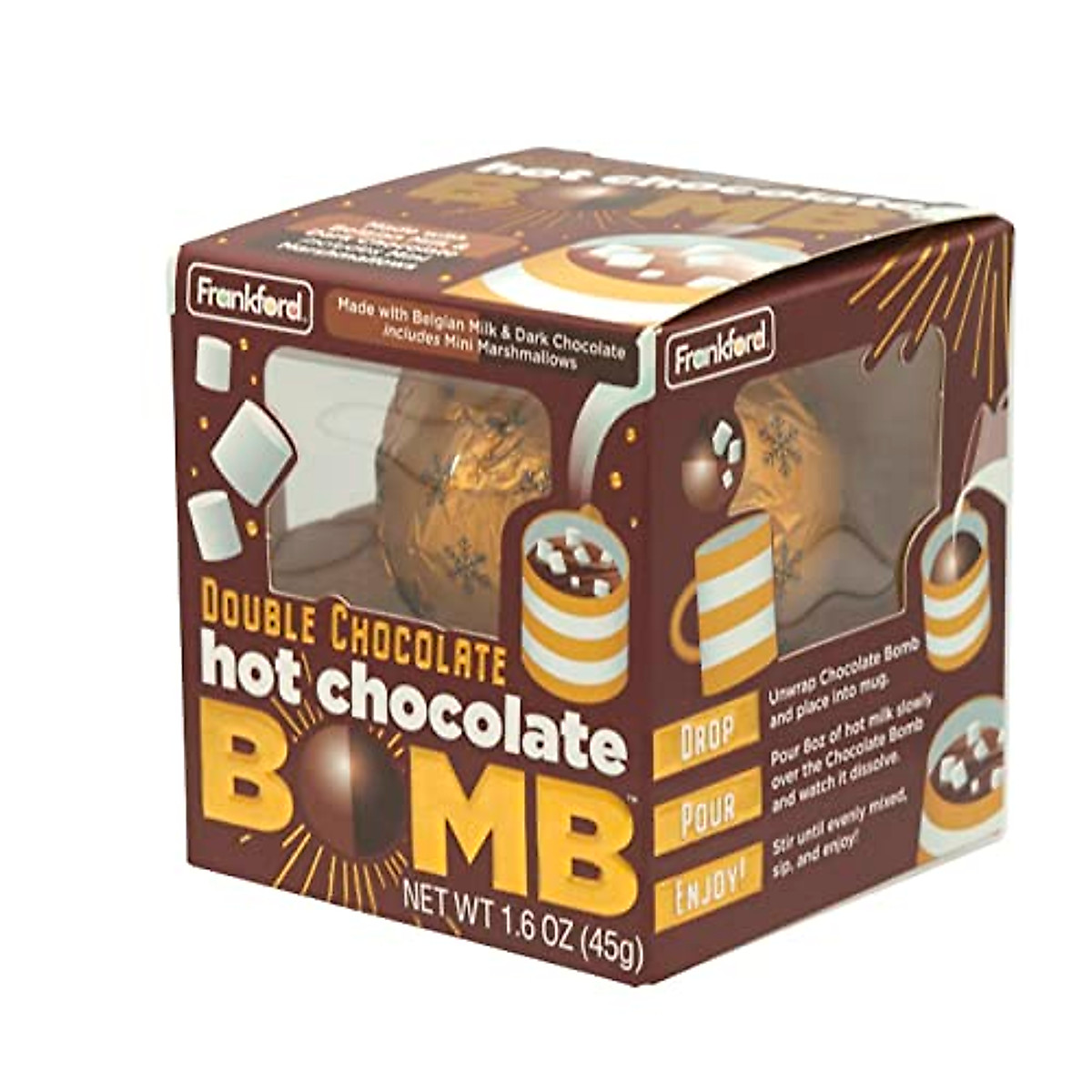 Hot Chocolate BOMB 4 Pack, Flavors include (1) Original Flavor Melting Ball, (1) Salted Caramel, (1) Double Chocolate, & (1) Peppermint Hot Cocoa Easter Basket Stuffer Gift By Frankford Candy
