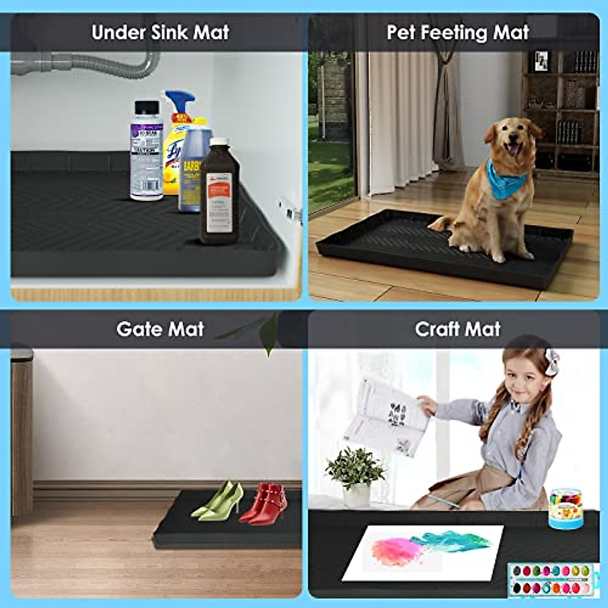 PELTEFLU Under Sink Mat, 34" x 22" Waterproof Under Sink Mats for Kitchen Bathroom, Flexible Silicone Rubber Under Sink Liner with Drain Hole, Thick Under Sink Mat Protect for Drips Leaks - Grey