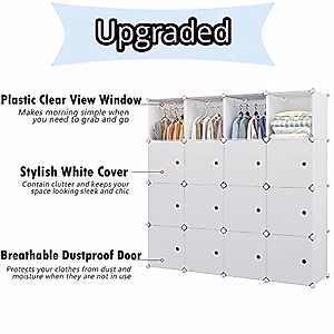 Aeitc Portable Wardrobe Closet Cube Storage Storage Organizer with Doors Bedroom Armoire Visibility Wardrobe (56"x18"x56", White)