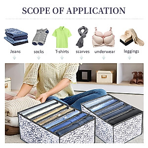 2PCS Wardrobe Clothes Organizer for Folded Clothes, Mesh Drawer Dividers and Storage, Drawer Organizer for Clothes, Jeans, Leggings, Skirts, T-shirts, Sweaters, Socks, Scarves(Large 7Girds)