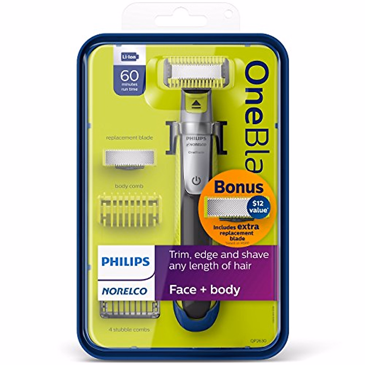 Philips Norelco OneBlade Face + Body Bonus Pack with FREE Blade, QP2630/72
