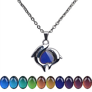 FM FM42 Temperature Sensing Color Changing Dolphin Pendant Necklace with 19.29" Stainless Steel Rolo Chain ZN1306