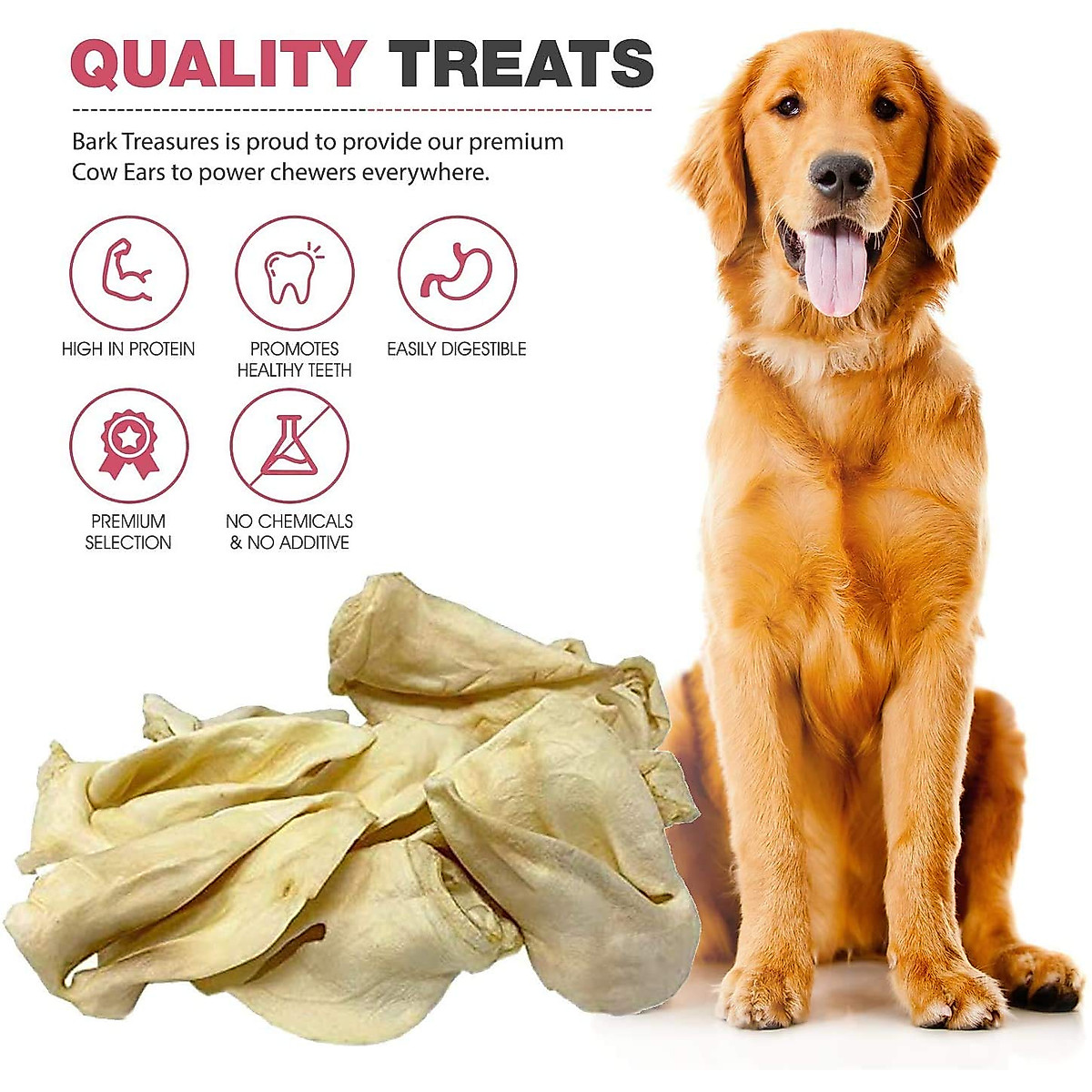 Bark Treasures Cow Ears Dog Treats (12 Pcs/Pack) - Best Cow Ear Dog Chews - Safe Rawhide Alternative - Cow Ears for Dogs - Premium Thick Cow Ears