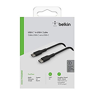 Belkin 3.3ft USB-C to USB-C Cable, Fast Charge Cable for Galaxy S23, S22, Note10, Note9, Pixel 7, Pixel 6, iPad Pro, More USB Type-C Cable - Black