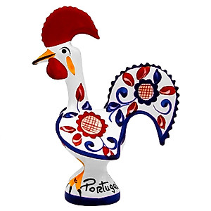 Faireal Hand Painted Portuguese Ceramic Rooster for Kitchen Decor (8 Inch - Small), Multicolor, Bordado