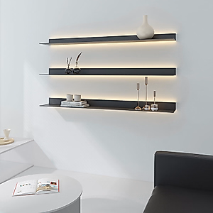 SUZEPER Floating Shelves with Led Lights,floating Display Shelf with Built-in Illuminated Led Light,metal Wall Mounted Shelves Set of 2,hanging Display Rack Wall Shelf for Livingroom Kitchen Bathroom