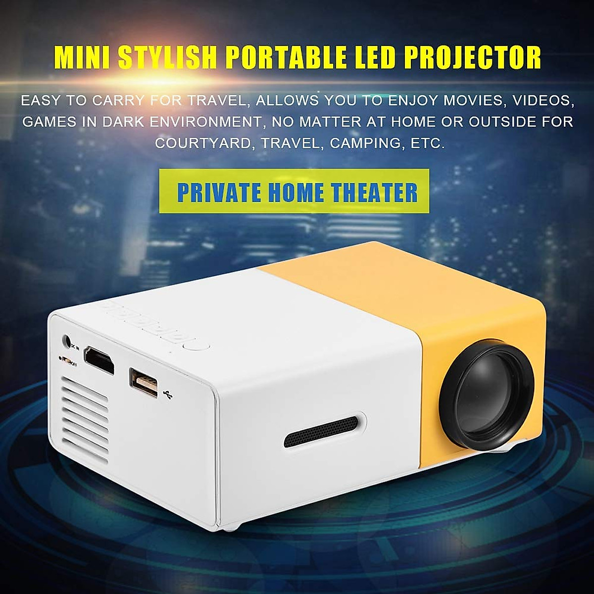 Mini Home Theater Projector,ASHATA Portable Stylish LED Projector with 1080P HD,HDMI Multimedia Player Video Projector With Clear Stereo Sound Effect (White Yellow)