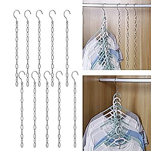 10 Pack Stainless Steel Space Saving Hanger Chains Organizer Closet Storage for Heavy Clothes Space Saver Hangers Metal Cascading Hangers Chains Essentials Magic Hangers Gain 90% More Space