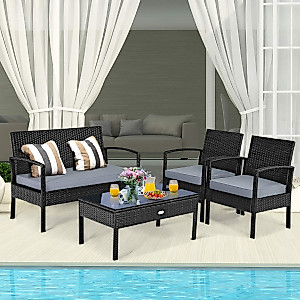 ARLIME 4 Piece Outdoor Patio Furniture Set, All-Weather Rattan Sectional Sofa W/Removable & Washable Cushion, Modern Conversation Sofa for Garden, Balcony, Swimming Pool
