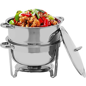 14.2 Qt 13.5L 2 Tier Chafing Dish Buffet Set with Stainless Steel Lid, Round Chafers and Buffet Warmers Sets with Food and Water Trays for Catering, Parties, Hotels and Weddings, Gold, 1 Pack