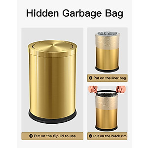 JINYCOME 2.6 Gallon Gold Bathroom Trash can with lid,Small Office Garbage can Wastebasket bin for Bedroom,Living Room,Kitchen (Gold)