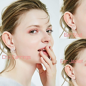 Milacolato 925 Sterling Silver Stud Earrings Set for Women 14K Gold Plated Ear Jacket Studs Lotus Flower Cubic Zirconia Stud Earrings Small Simple Chic Earrings Set