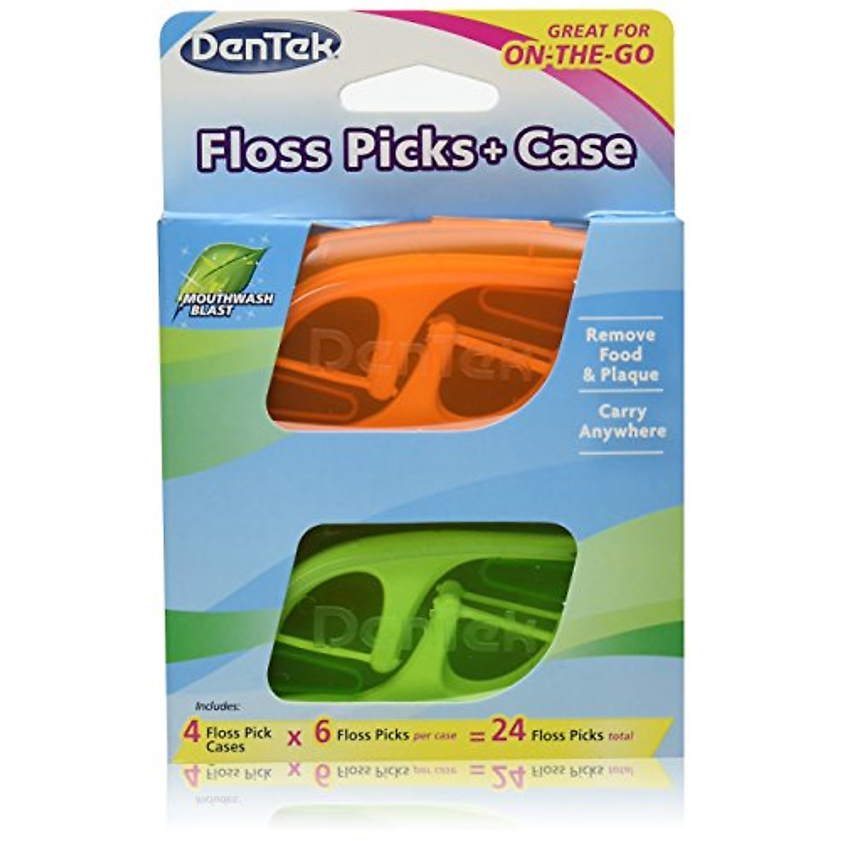 DenTek Floss Picks & Travel Case for On-the-Go, 4 Travel Cases with 6 Floss Picks Each, (Pack of 2)