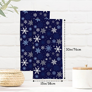 BVOGOS Christmas Bath Hand Towels Set of 2 Blue White Snowflakes Star, Soft Absorbent Decorative Bathroom Kitchen Towels Washcloth 30 x 15 Inch