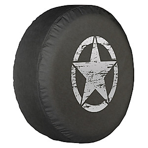 Boomerang - 32" Distressed Star - Spare Tire Cover - (Black Denim Vinyl) for Jeep Wrangler JK (2007-2018) - Silver Print - Made in The USA