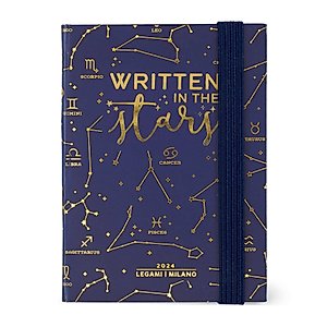 Legami - Mini Weekly Photographic Diary, 12 Months, from January 2024 to December 2024, Elastic Closure, 6 Languages, Monthly Planner January 2025, Address Book, Holiday Plan, 8x11 cm, Stars Theme