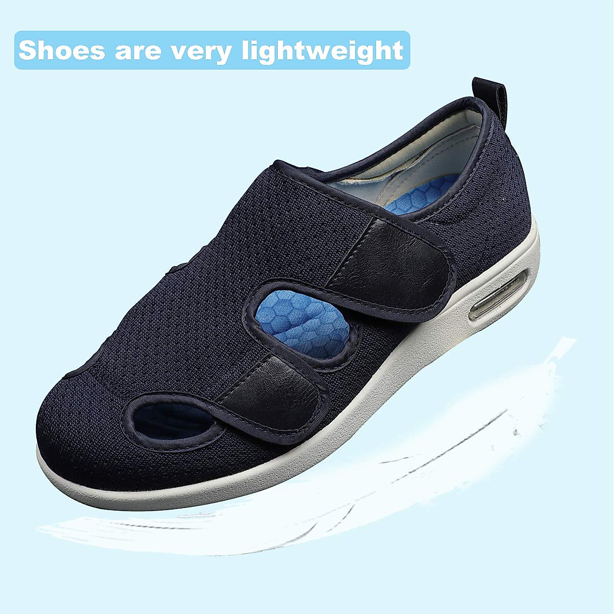 W&LESVAGO Women's Wide Width Diabetic Shoes, Air Cushion Lightweight Comfy Sandals Walking Shoes for Elderly Swollen Bandaged Feet Indoor/Outdoor(8, Black)