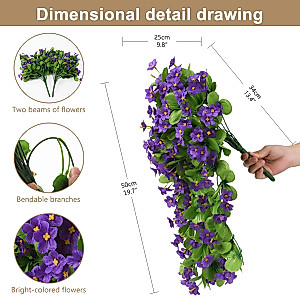 ZFProcess 2PCS Artificial Hanging Flowers, Fake Hanging Plants Violet Vines UV Resistant for Wall Home Room Garden Wedding Indoor Outdoor Summer Decoration(Purple)