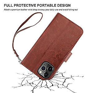 Bocasal Compatible with iPhone 12 Pro Max Wallet Case with Card Holder PU Leather Magnetic Detachable Kickstand Shockproof Wrist Strap Removable Flip Cover 6.7 inch (Brown)