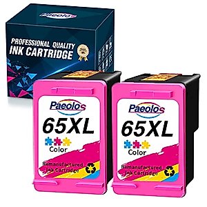 Paeolos Remanufactured Color 65XL Ink Cartridge Replacement for 65XL 65 XL for Envy 5055 5052 5058 DeskJet 3755 2655 3720 3722 3723 3730 3732 3752 3758 2652 2624 AMP 100 Series Printers, 2 Packs