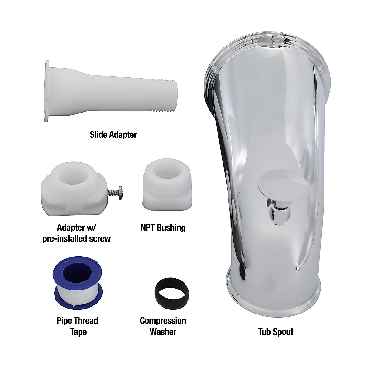 Danco Decorative Bathtub Faucet Spout Length | Chrome Finish (10315), 6 Inches/Pull Up Diverter