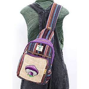 HIMALAYA HANDMADE Hemp Sling Backpack Hippie Backpack Festival Backpack Hiking Backpack 100 Percent Hemp Crossbody Bag FAIR TRADE Handmade with Love., Purple