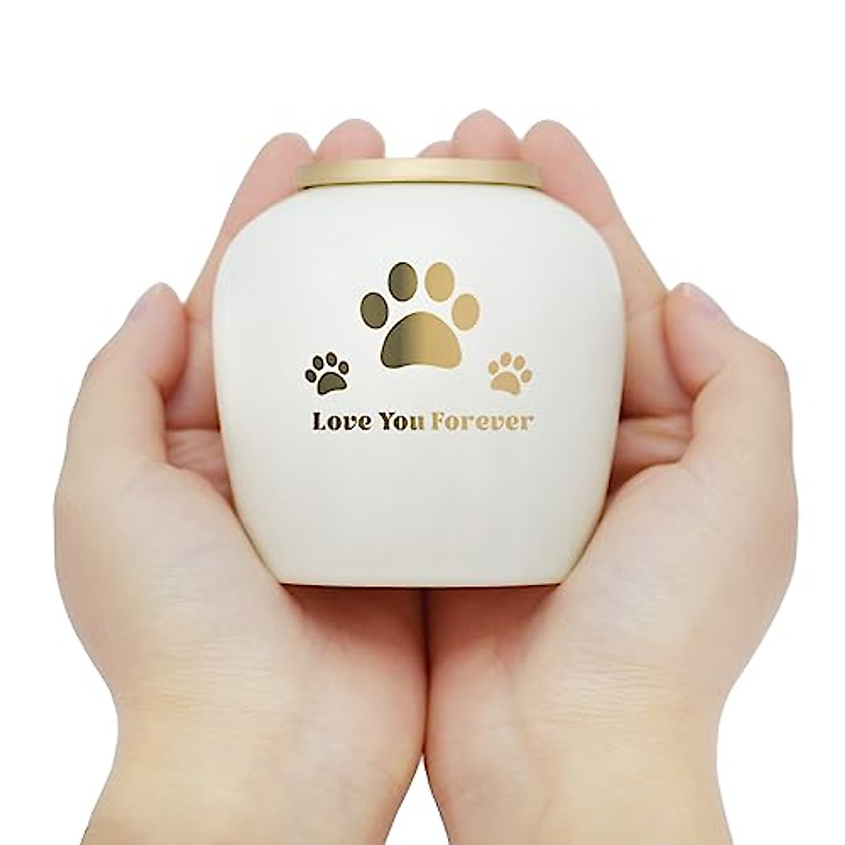 KofarZon Ceramic Small Urn for Pet Ashes, Paw Print Funeral Memorial Keepsake for Small Animal Cats Dogs Rabbits Hamsters Birds Tortoise with Keychain and Bag – Love You Forever (White, 12 CU in)