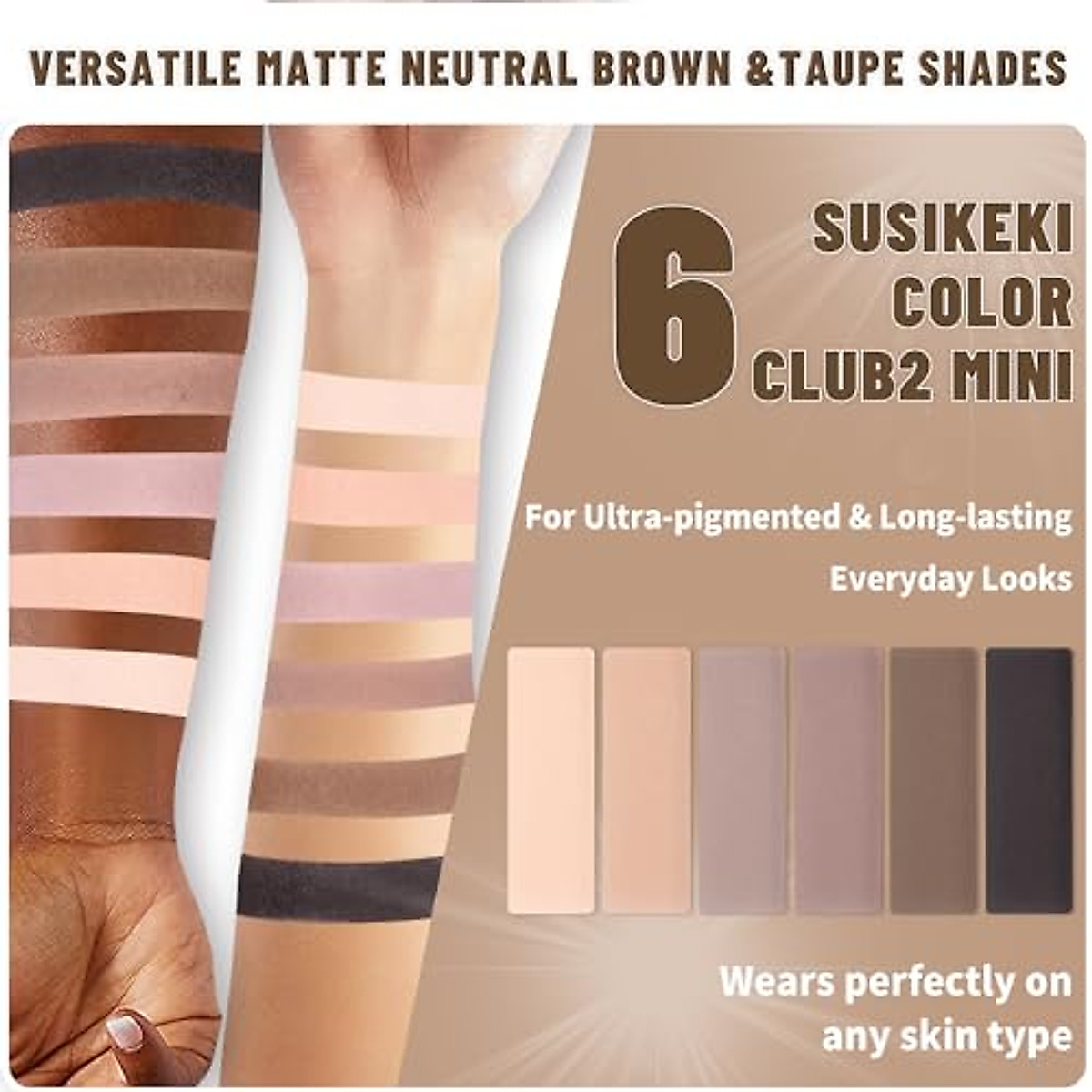 SUSIKEKI 6 Colors Mini Naked Eyeshadow Makeup Palette Neutral Nude Smoky Eye Shadow Taupe & Brown Matte Make Up Pallet with Mirror Highly Pigmented Long Lasting Waterproof Travel Size Gift Kit 01