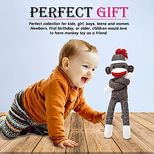 Made By Aliens Adorable Sock Monkey, The Original Traditional Hand Knitted Stuffed Animal Toy Gift-for Kids, Babies, Teens, Girls and Boys Baby Doll Present Puppet (20" Brown)