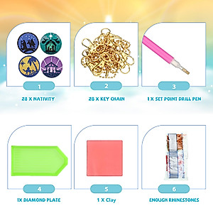 Estune 28 Pcs Christmas Nativity Scene Diamond Painting Keychain for Adult Christmas 5D DIY Diamond Painting Art Keychain Decor Keychain Making Kit Diamond Key Diamond Ornaments Craft Accessories