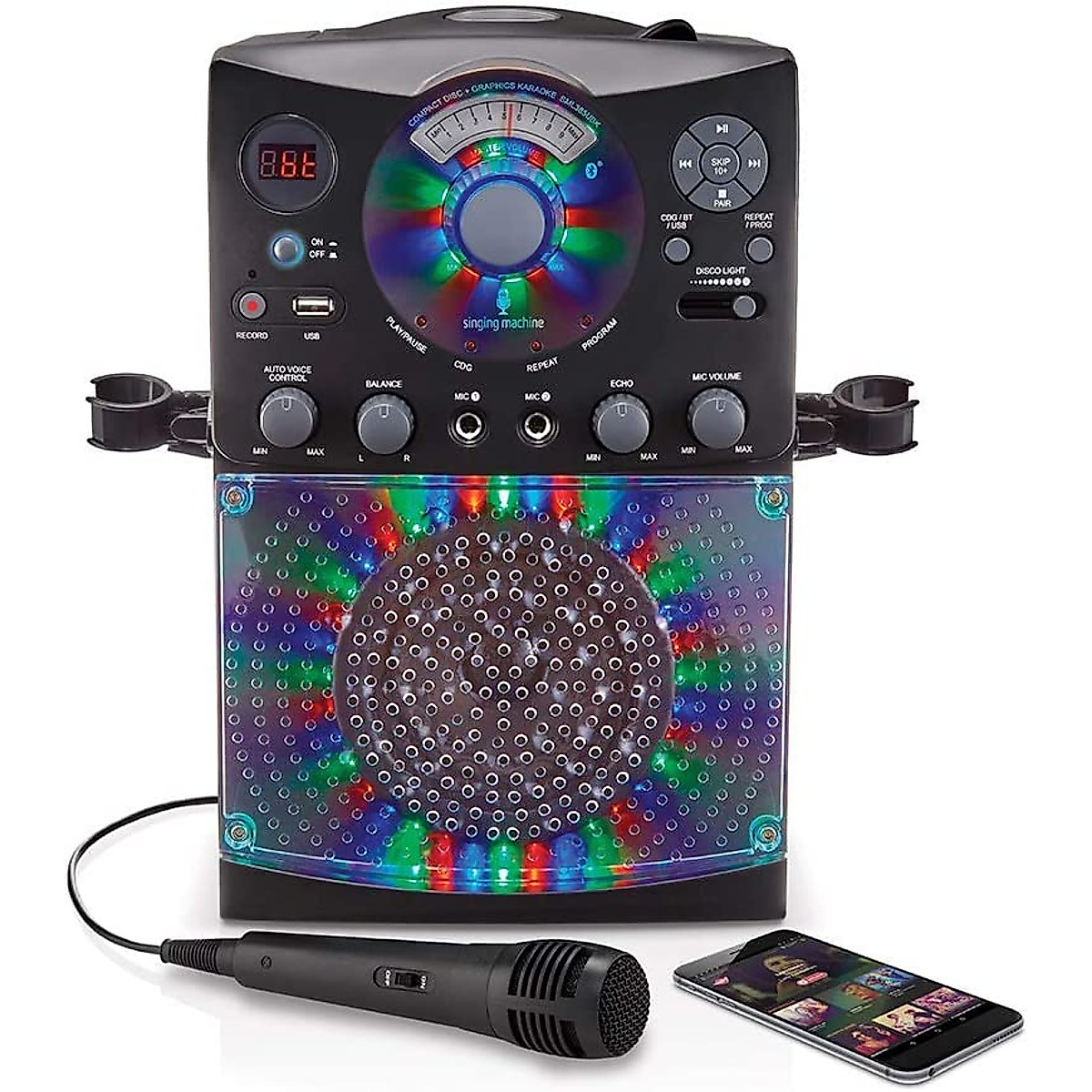Singing Machine SML385UBK Bluetooth Karaoke System with LED Disco Lights, CD+G, USB, and Microphone, Karaoke Machine for Kids and Adults, Black [Amazon Exclusive]