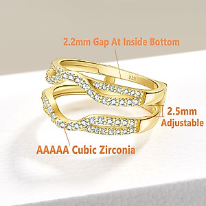 SHELOVES Womens Sterling Silver Yellow Gold Ring Enhancers Round White AAAAA CZ Infinity Guard Ring Sz 7