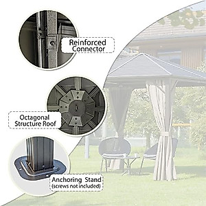 10'X10' Outdoor Hardtop Gazebo Permanent Canopy with Galvanized Steel Single Roof, Aluminum Frame,Curtains and Netting,Can Be Used for Sunshade and Rain Protection On The Garden Backyard Terrace