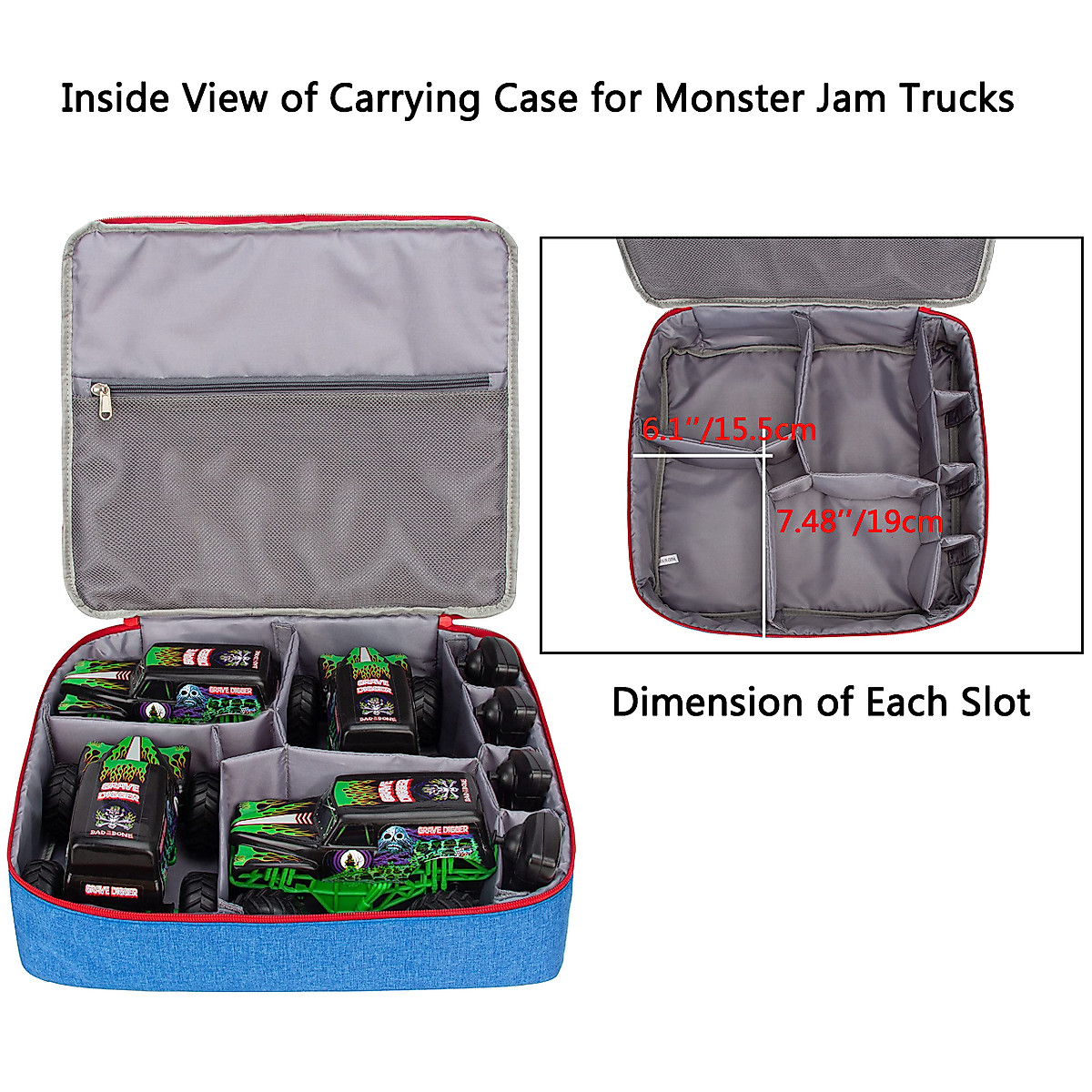 KISLANE Toy Cars Storage Compatible with Monster Jam Remote Control Truck, Carrying Case Fits for 1:24 Scale Monster Jam Truck for Kids, Bag Only (Blue)