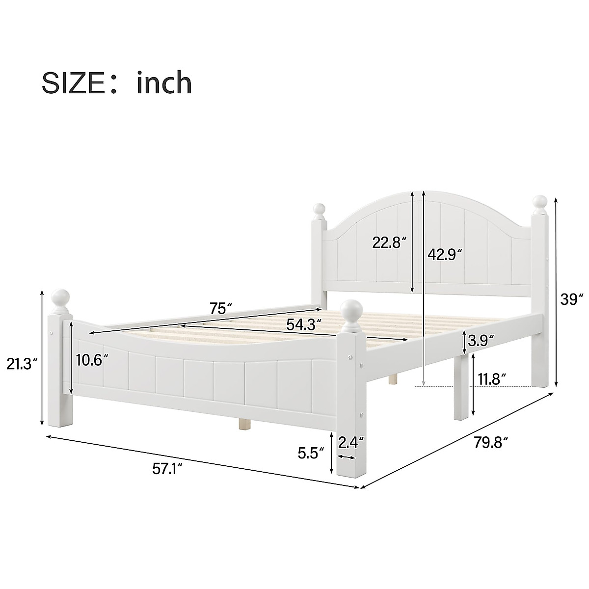 Full Size Platform Bed with Headboard and Footboard, Wood Full Bed Frames with Slat Support, Concise Style Full Size Bed for Kids,Teens, Adults, No Box Spring Needed (Milky White)