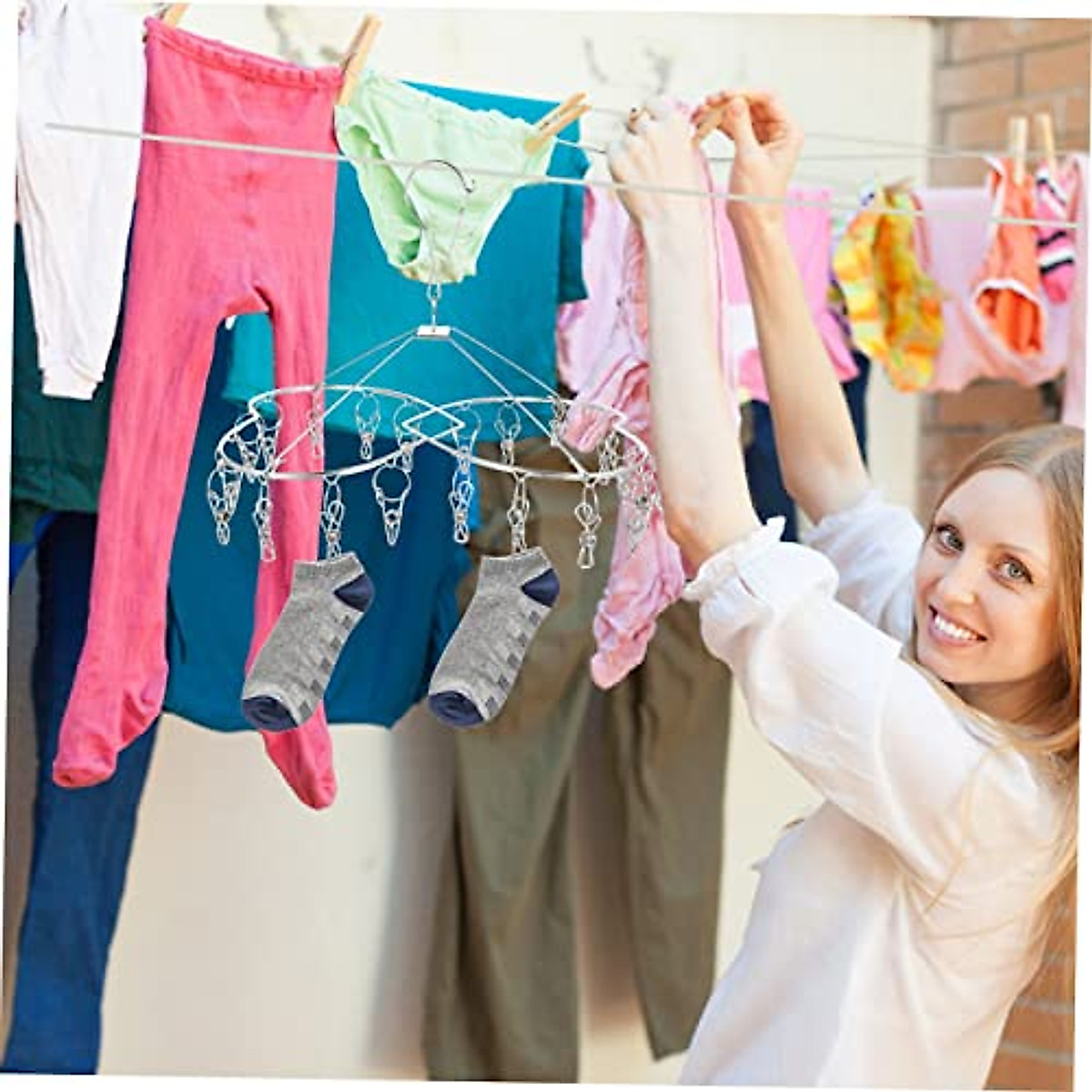 OKUMEYR 1pc Drying Rack Stainless Steel Clips Foldable Clothes Drying Rack Folding Clothes Hanger Clothes Drying Hanger Laundry Drying Rack Collapsible Multi Hanger Stainless Steel Silver