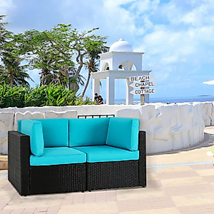Kinsunny Wicker Loveseats Patio Sectional Corner Sofa Rattan Outdoor Thick Sofa Set