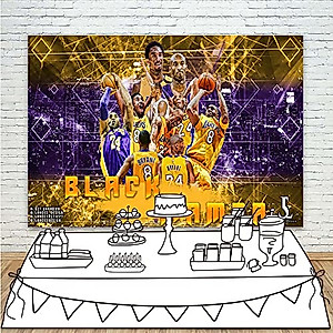 Kobe Bryant Backdrop 7ft Black Mamba Kobe Bryant Themed Birthday Decorations Gold and Purple Basketball Count Backdrops Happy Birthday for Boys Vinyl Kobe Poster